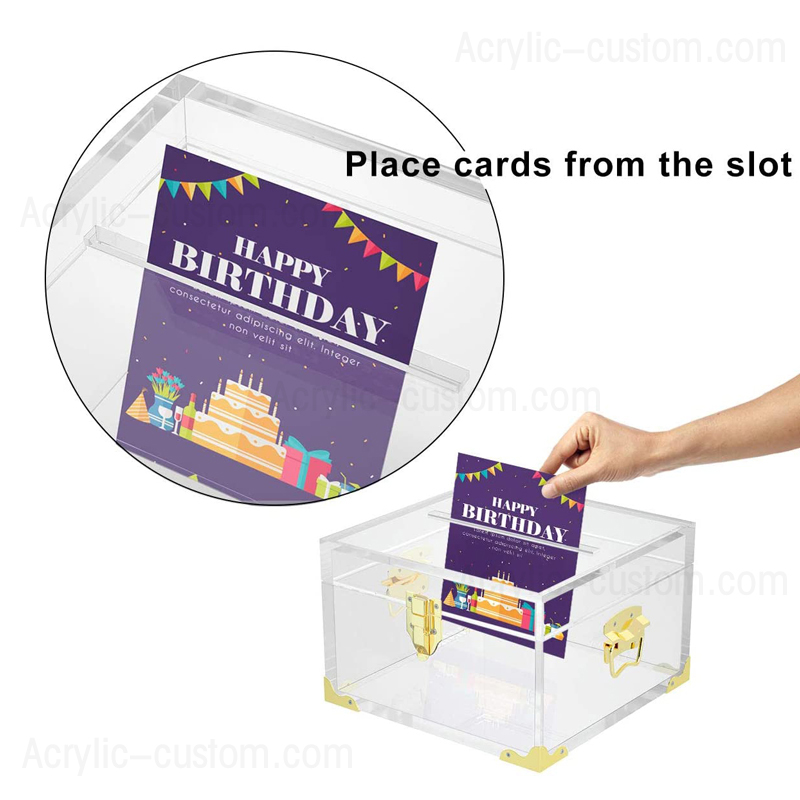 Acrylic Box with Slot, Clear Card Box with Lock for Wedding