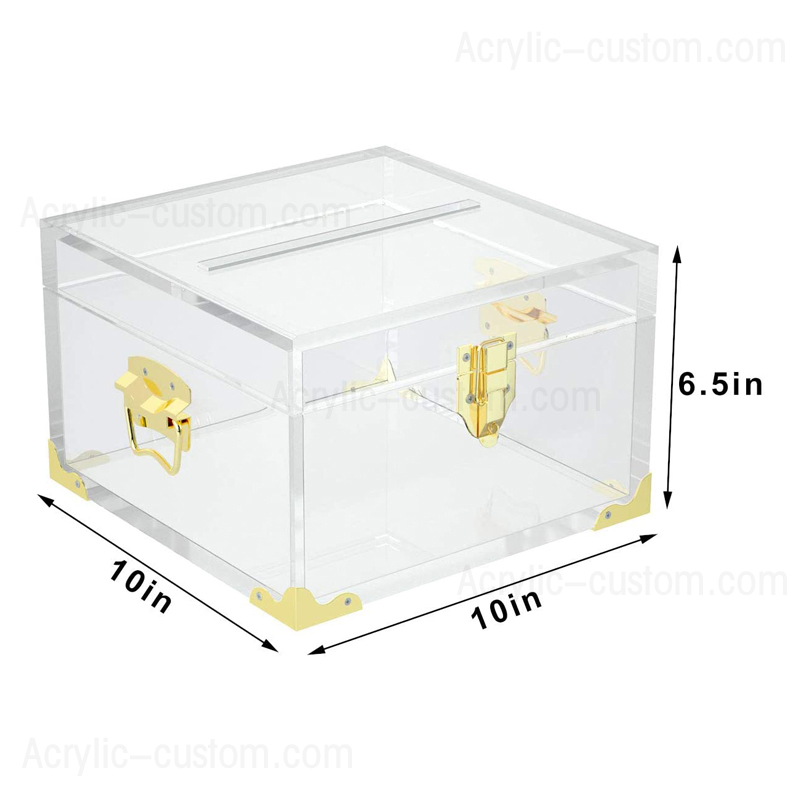Acrylic Box with Slot, Clear Card Box with Lock for Wedding