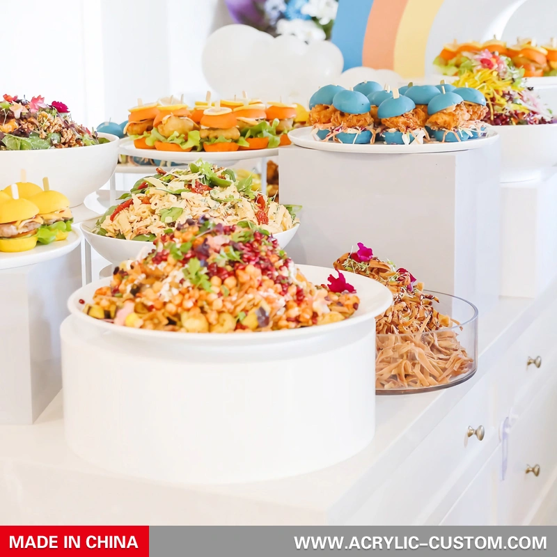 Acrylic Cube Display - White Acrylic Food Display Risers Acrylic Cube Display - White Acrylic Food Display Risers