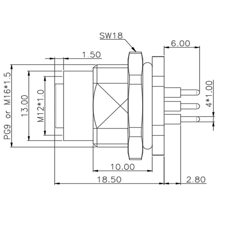 M12 d-coded data connector PCB contacts