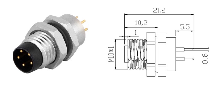Conector ip68 de montaje en pcb macho m8 de 5 pines, tapas de protección